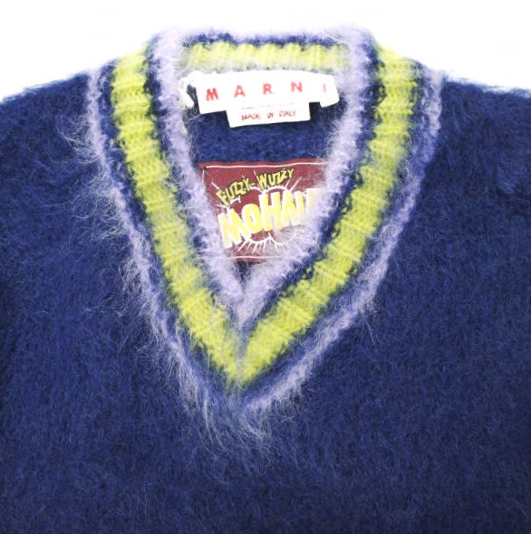 新品 MARNI マルニ 23AW FUZZY WUZZY ブルーストライプトリムモヘヤ