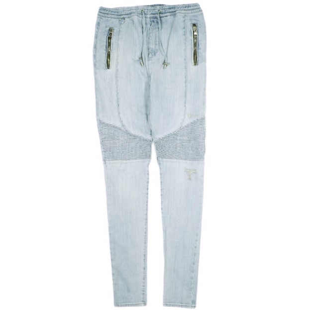 BALMAIN バルマン 19SS イタリア製 ダメージ加工 バイカースウェットデニムパンツ RH15627D036 28 Indigo 蛇腹 イージー ジップ ジーンズ
