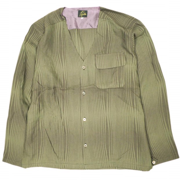 Needles ニードルス 日本製 V Neck Shirt -R/N Wave Stripe Jq. ウェーブストライプ Vネックシャツ MR146 S Olive トップス