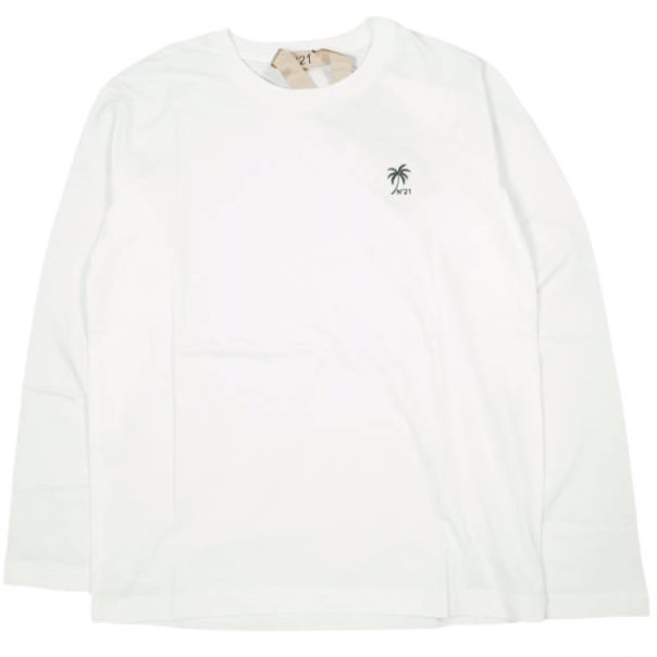新品 N°21 ヌメロヴェントゥーノ 24SS 5D T-SHIRT JERSEY ヤシの木 ロゴ刺繍ロングスリーブTシャツ 24P-F071-6328 36 WHITE 定価31900円