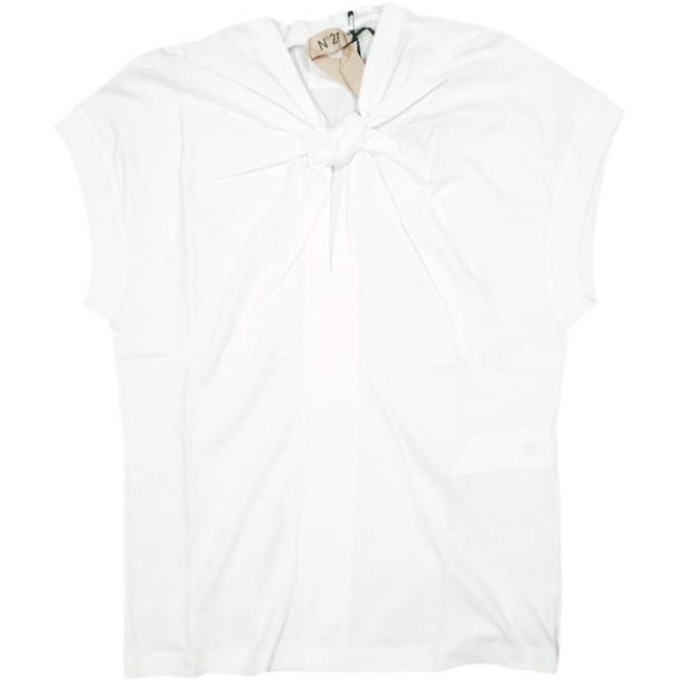 新品 N°21 ヌメロヴェントゥーノ 24SS リボンデザインハーフスリーブトップス 24S-F021-4157 38 WHITE Tシャツ カットソー 定価42,900円