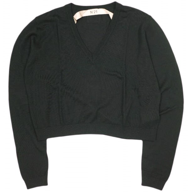 新品 N°21 ヌメロヴェントゥーノ 23SS A2 MAGLIA PULLOVER メリノウールVネッククロップドニット 23S-A030-9000 38 BLACK 定価64,900円