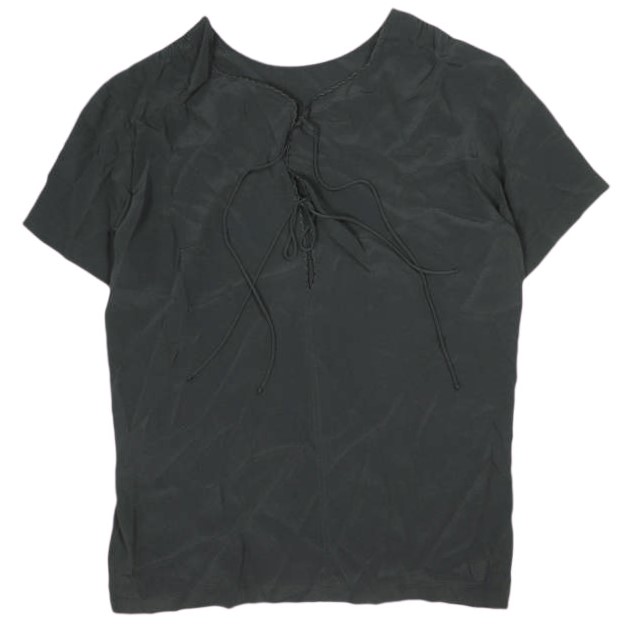 新品 N°21 ヌメロヴェントゥーノ 23SS シルクミックス レースアップブラウストップス 23SW-G062-5111 40 BLACK 半袖 シャツ 定価64900円