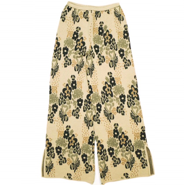 新品 TAN タン 23SS 日本製 AQUATIC PLANT PANTS ジャガード編み 花柄ニットパンツ TN23SS017 Free BEIGE イージー ボトムス