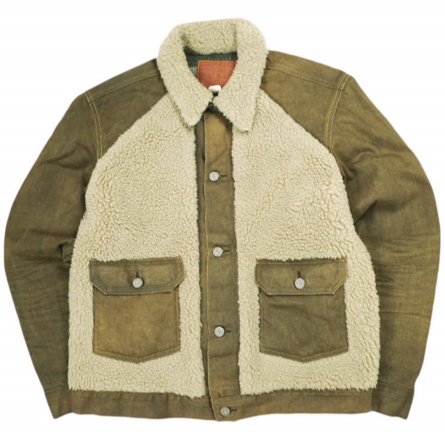 RRL ダブルアールエル フリースパネルド デニムジャケット 782872028001 M Brown Gジャン Double RL グリズリー 熊ジャン ボア アウター