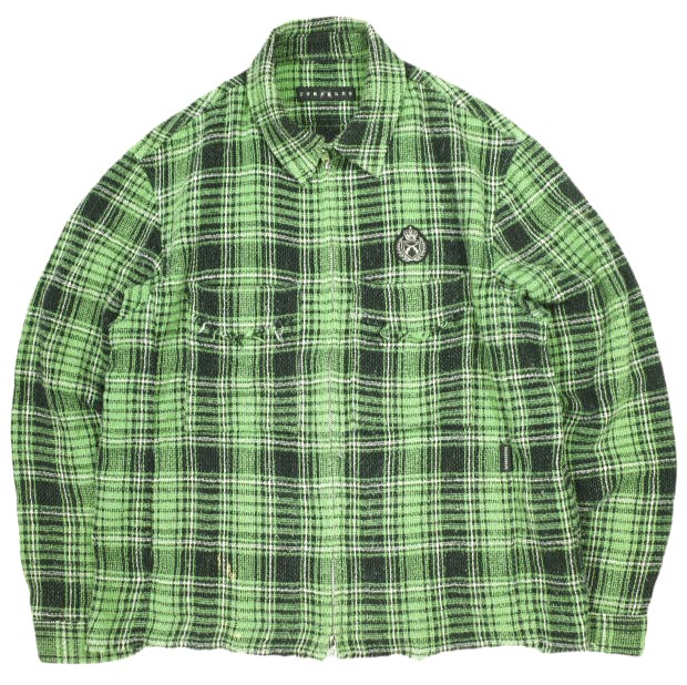roarguns ロアーガンズ 24SS 日本製 PLAID ZIP SHIRTS カットオフチェックジップシャツ 24SGB-09 3 GREEN 長袖 roar ロアー トップス