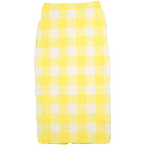 Drawer ドゥロワー 23SS 日本製 バックスリット ブロックチェックロングスカート 6524-299-1718 36 YELLOW タイト 定価75,900円 ボトムス