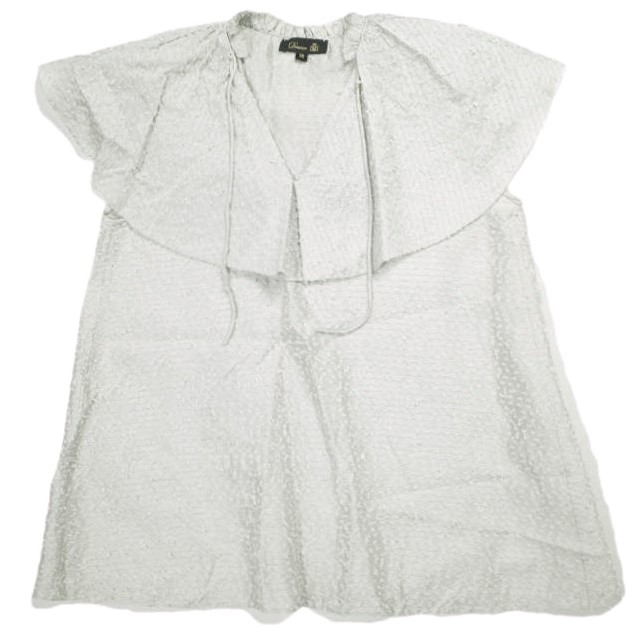 Drawer ドゥロワー 22AW オーガンボーダーラッフルカラーブラウス 6521-299-1017 36 グレー ノースリーブ シルク シャツ 定価79,200円