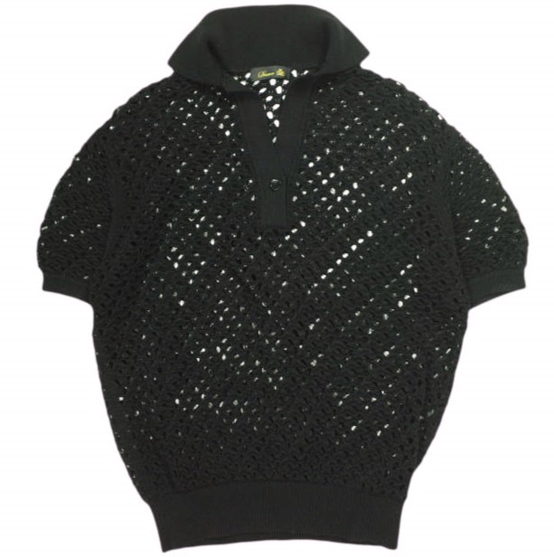 Drawer ドゥロワー 23SS 7Gクロシェアイレットトップス 6518-199-0504 BLACK セーター 半袖 コットンニット ポロシャツ 定価68,200円
