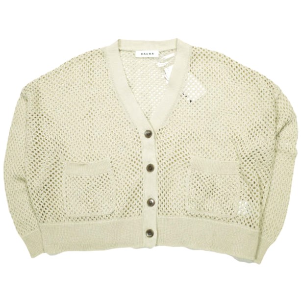 新品 SACRA サクラ 23SS GIMA COTTON MESH CARDIGAN ギマコットンメッシュカーディガン 123134081 38 OFF WHITE トップス