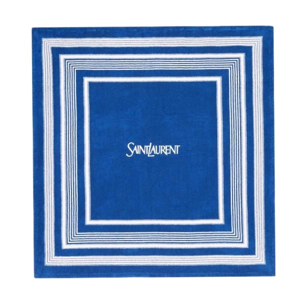 新品 SAINT LAURENT サンローラン BEACH TOWEL SQUARED ロゴ ビーチタオル 802295 YCL36 CAPRI BLUE 大判サイズ バスタオル 定価44,000円