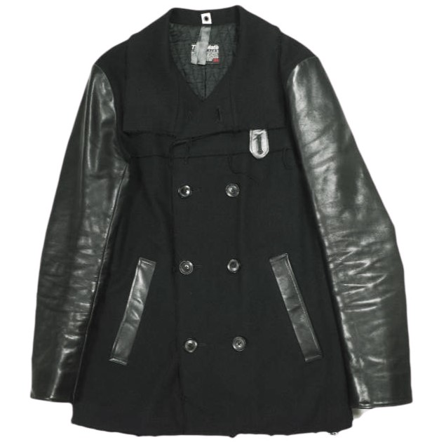 wjk ダブルジェイケイ 日本製 STAND P-COAT 袖レザー スタンドカラーメルトンピーコート wl48oa L BLACK 定価97,200円 シンサレート 中綿