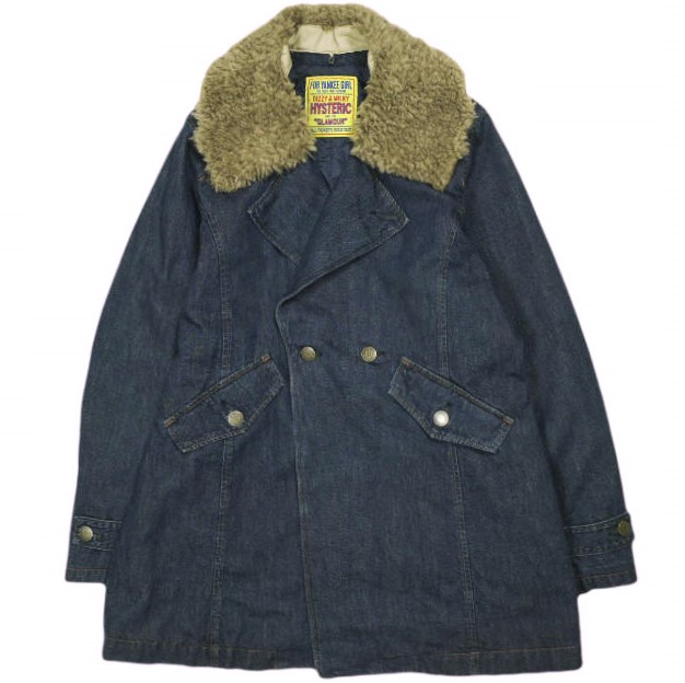HYSTERIC GLAMOUR ヒステリックグラマー 日本製 ファーカラーAラインデニムコート 01223AC03 Free Indigo Blue ボア アウター