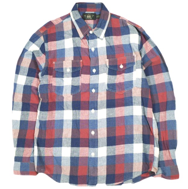 RRL ダブルアールエル LEE WORKSHIRT インディゴチェックコットンリネンワークシャツ 782928524001 M Indigo/Red Double RL 長袖