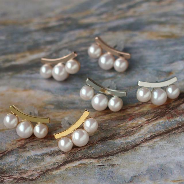 ピアス 金属アレルギー ニッケルフリー 18kコーティング おしゃれ レディース ブランド 女性 スタッドピアス 3連 パール メタル 大人 ...