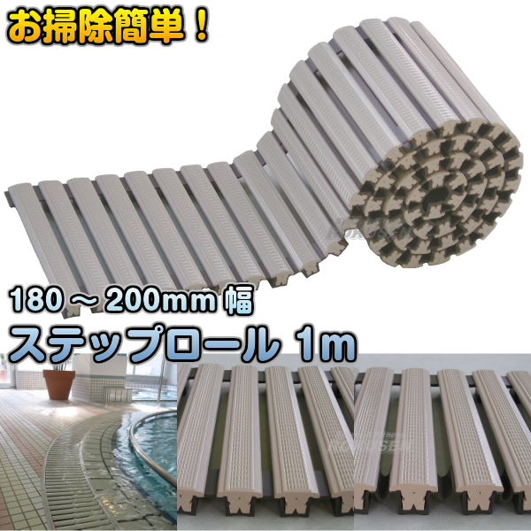 プール・グレーチング巻き取りタイプ ステップロール　180mm・200mm幅　1m   プール シャワールーム 水まわり 排水溝 側溝 溝蓋