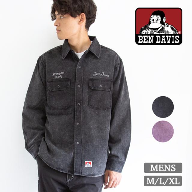 BEN DAVIS ベンデイビス BLEACHED TWILL EMB SHIRT ブリーチド ツイル ワークシャツ T-25780020 / シャツ トップス メンズ レディース アメカジ ロゴ 刺繍 ブリーチ加工 長袖シャツ 秋冬 2025AW