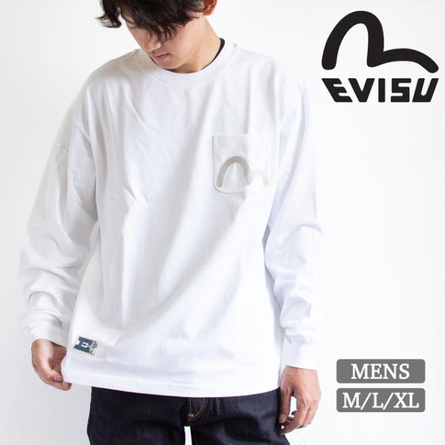 EVISU エビス カモメ刺繍ポケット リラックスフィット 長袖Tシャツ 2EAEJM5TL6029RXCT / トップス ロンT メンズ レディース ポケット Tシャツ ワンポイント 白T 無地T 2025AW