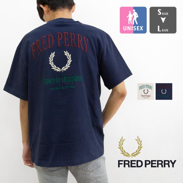 「 FRED PERRY フレッドペリー 」 Embroidered Champion T-Shirt エンブロイダード チャンピオン Tシャツ M9826 / 半袖 丸首 クルーネック ロゴ刺繍 バックプリント レギュラーフィット メンズ レディース ユニセックス 2025SUMMER