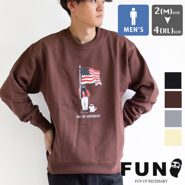 FUN ファン OJISAN American flag Sweat Shirt おじさん 星条旗 プリント スウェットシャツ F-25050513 / fun おじさん スウェット シャツ プリントスウェット クルーネック アメリカ国旗 プルオーバー 2025AW