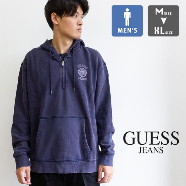 「 GUESS JEANS ゲス ジーンズ 」 Reg Hood Print Logo パーカー M5YQ14KCPR1 / ゲス ジーンズ スウェット　パーカー フーディー プルオーバー ハーフジップ トレーナー 裏毛 ストリート カジュアル 2025AW