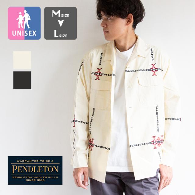 「 PENDLETON ペンドルトン 」 Garment Dye EMB Open Collar Shirt ガーメント ダイ エンブロイダリー オープンカラー　シャツ 54751011 / 5475-1011 / ペンドルトン シャツ オープンカラー 開襟シャツ 長袖 シャツ 刺繍 ネイティブ柄 メンズ レディース アメカジ 2025AW