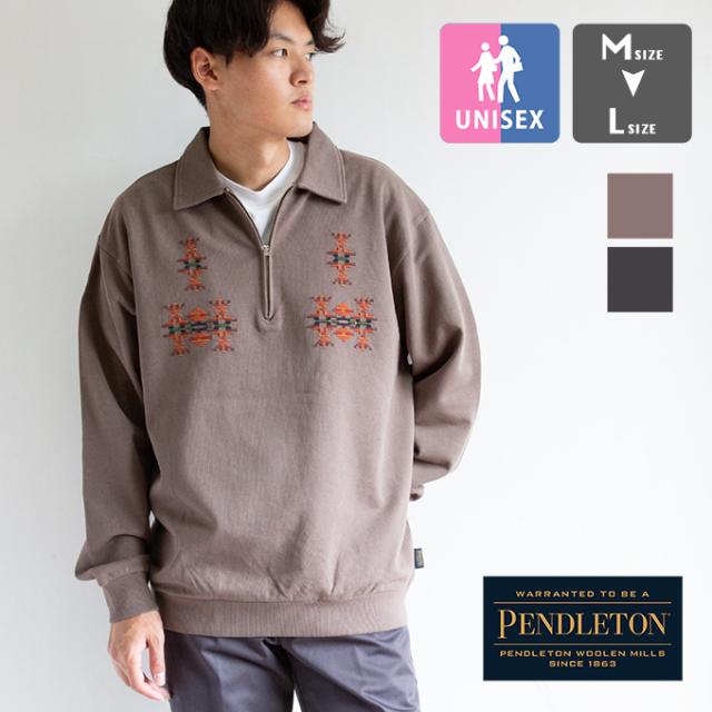 「 PENDLETON ペンドルトン 」 ピグメントダイ EMB ハーフジップ プルーバー 54751023 / 5475-1023 / PENDLETON ペンドルトン スウェット ハーフジップ 刺繍 ピグメントダイ 長袖 メンズ レディース アメカジ 2025AW