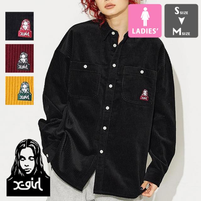 「 X-girl エックスガール 」 FACE EMBROIDERY CORDUROY SHIRT X-girl フェイスロゴ 刺繍 コーデュロイ シャツ 105224014002 / X-girl シャツ 長袖シャツ コーデュロイシャツ FACEロゴ 刺繍 ワンポイント オーバーサイズ ビッグシャツ ストリート カジュアル 22AW ※