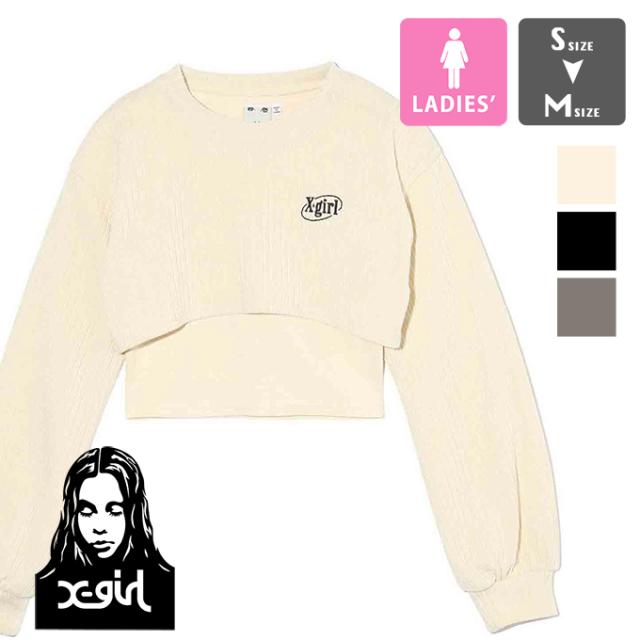 「 X-girl エックスガール 」 SLANTED OVAL LOGO 2P LAYERED TOP X-girl スランテッド オーバル ロゴ 2P レイヤード トップ 1052344013004 / x-girl エックスガール レイヤード トップ カットソー クロップド丈 インナー 2Pセット ストリート カジュアル Y2K 2023AW
