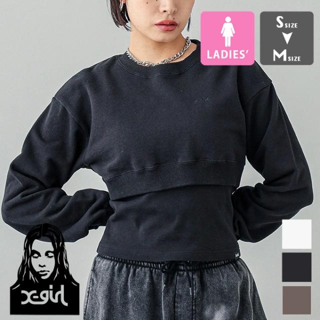 「 X-girl エックスガール 」 LAYERED 2PCS TOP X-girl レイヤード 2ピース トップ 105241012009 / x-girl エックスガール レイヤード トップ スウェット クロップド丈 インナー 2Pセット ストリート カジュアル Y2K 2024SPRING