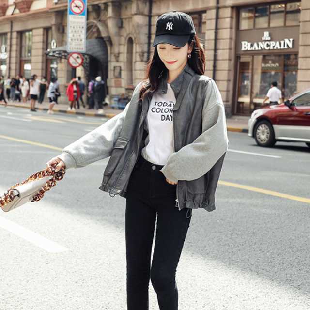 全２色 ブルゾン ジャケット レディース メンズライク 異素材切替 異素材MIX 袖切替 長袖 ジャンパージャケット ユニセックス 秋 冬 防寒