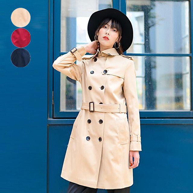 大きいサイズ レディース 通勤 アウター ミドルレングス 大人トレンチ スリムトレンチ ソリッドカラー ダブルブレスト 2020秋 2020冬 新着 トレ定