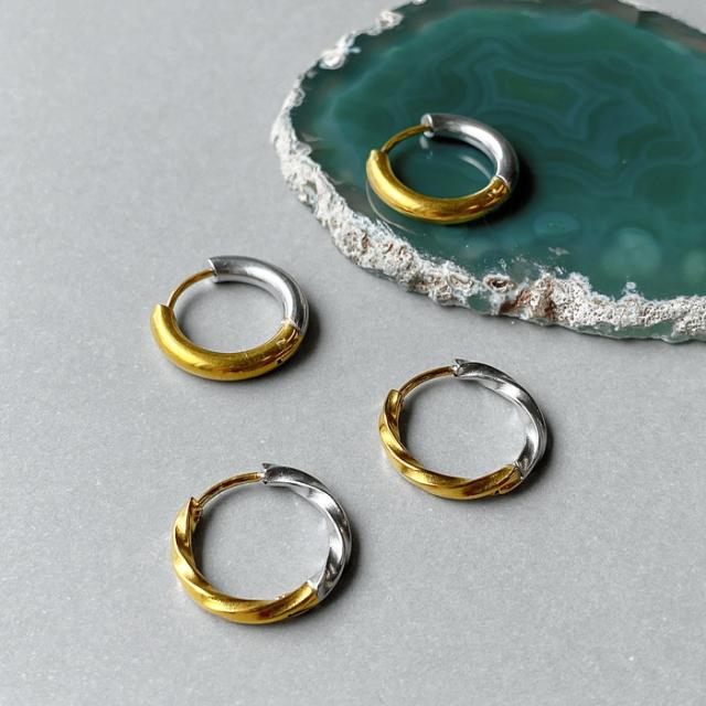 送料無料 SGカラーワンタッチフープピアス バイカラー コンビカラー ミックスカラー 開閉式 ワンタッチ キャッチレス ピアス シルバー ...