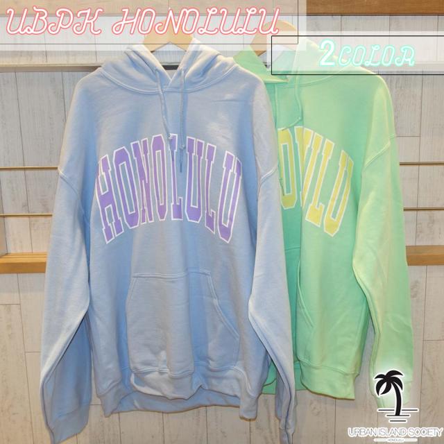 23/24 URBAN  SOCIETY アーバンアイランドソサイエティ パーカー UBPK HONOLULU トレーナー 長袖 裏起毛 ポケット付 パステル カラフル ホノルル ハワイ メンズ ユニセックス 2023年 2024年秋冬  品番 UBPK23-HONOLULU 日本正規品