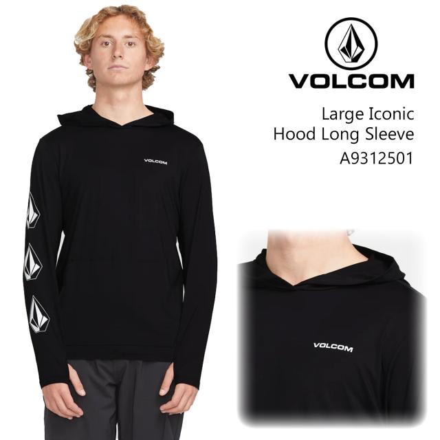 25 VOLCOM ボルコム 長袖 ラッシュガード パーカー フード付き UVカット 50+ メンズ ラージ・アイコニック・フード・ロングスリーブ Large Iconic Hood Long Sleeve 2025年春夏 品番 A9312501 日本正規品