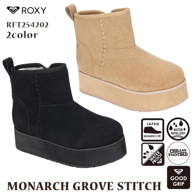 25 ROXY ロキシー 厚底ブーツ MONARCH GROVE STITCH 厚底ショートブーツ 撥水加工 防水加工 ジグザグステッチ ファスナー 毛足 インソール サーフィン レディース 2025年秋冬 品番 RFT254202 日本正規品