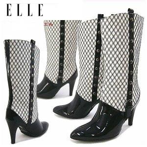 【訳あり・箱潰れ】 ELLE【 エル 】EPC 1226[BLAWHT] 光沢のあるエナメルアッパーで華やかさを演出！レディース ロング ブーツ ladies bo