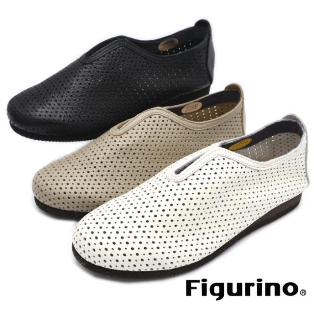 Figurino フィグリーノ Vカット パンチングシューズ FT880 日本製 本革 軽量 3E レザー 牛革 カジュアルシューズ コンフォート レディース 靴  幅広
