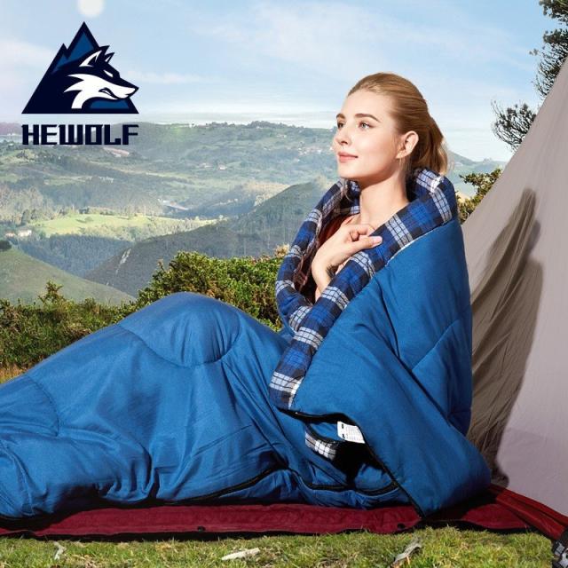 寝袋 Hewolf キャンプ 冬 封筒型 コットン 快適 起毛生地 暖かい ソフト