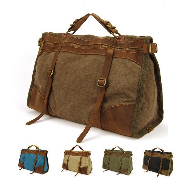 Vintage Retro military Canvas+革 men travel bags luggage bags men weekend Bag 人気