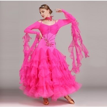 社交ダンス ドレス スタンダード モダン デモ ダンス衣装 競技ダンス ローズピンク 2
