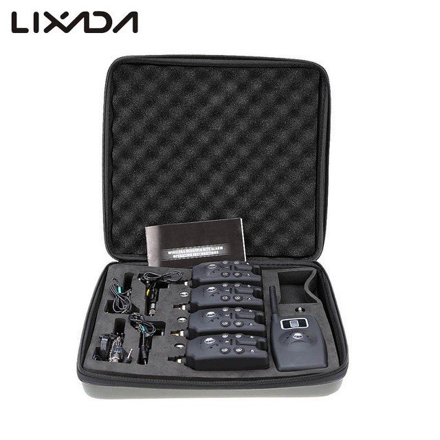 1554 ワイヤレスフィッシングアラートバイトアラームペスカベル4 1レシーバー4チェーンハンガースウィンガーデジタルLED鯉釣り