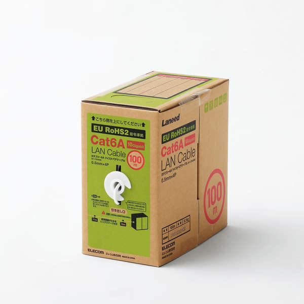 即納 LANｹｰﾌﾞﾙ/CAT6A対応/EU RoHS指令準拠/ｺﾈｸﾀ無し/単線/ﾘﾚｯｸｽ/100m/ﾎﾜｲﾄ