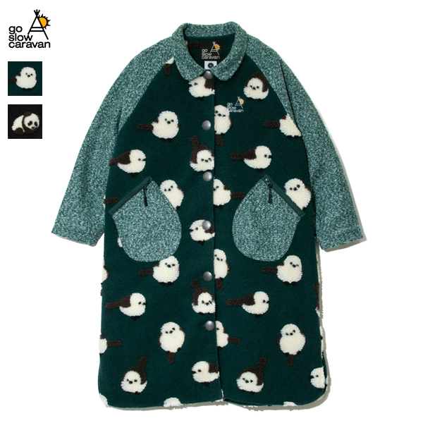20%OFF / ゴースローキャラバン / オリジナルジャガードボアステンカラーコンチョコート / 330213 / パンダ柄 / シマエナガ柄 / go slow caravan / 2024秋冬