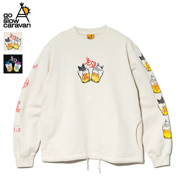 go slow caravan ゴースローキャラバン / 空紡糸裏毛 猫と麦酒 ヘムスピンドルクルースウェット / 352608 / スウェット / プリント / コットン / カジュアル / 2025秋冬