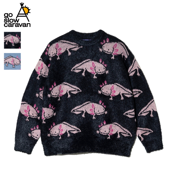 go slow caravan ゴースローキャラバン / ウーパールーパーシャギー MIX ジャガードニットBIGセーター / 356107 / プルオーバー / 総柄 / メンズ / 2025秋冬