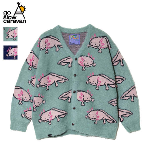 go slow caravan ゴースローキャラバン / ウーパールーパーシャギー MIX ジャガードニットカーディガン / 356108 / 総柄 / メンズ / 2025秋冬