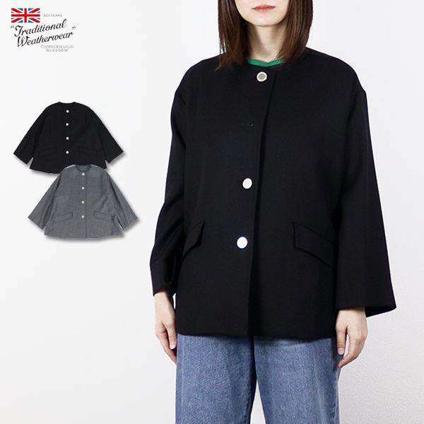 Traditional Weatherwear トラディショナルウェザーウェアー / LINTON NO COLLAR SHORT リントン ノーカラー ショート / L252KGFCO0471GN / レディース / コート / ショート丈 / ウール / シンプル / 2025秋冬