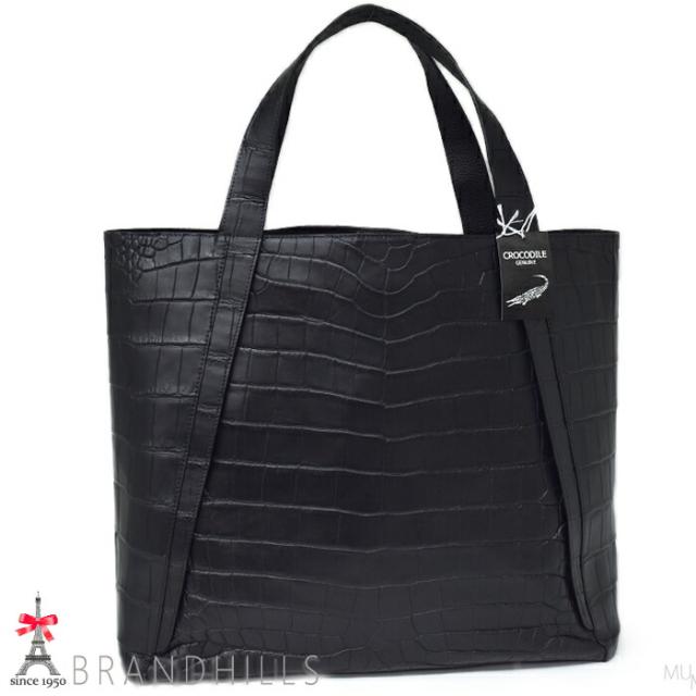 クロコダイル オープントートバッグ メンズ レディース ブラック マット加工 新品