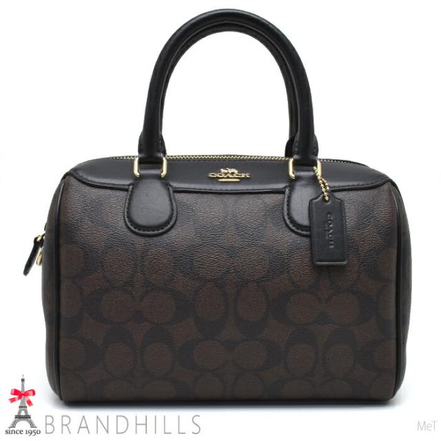 コーチ ハンドバッグ レディース シグネチャー ダークブラウン ブラック 2way ミニボストン F32203 COACH 美品 【中古】